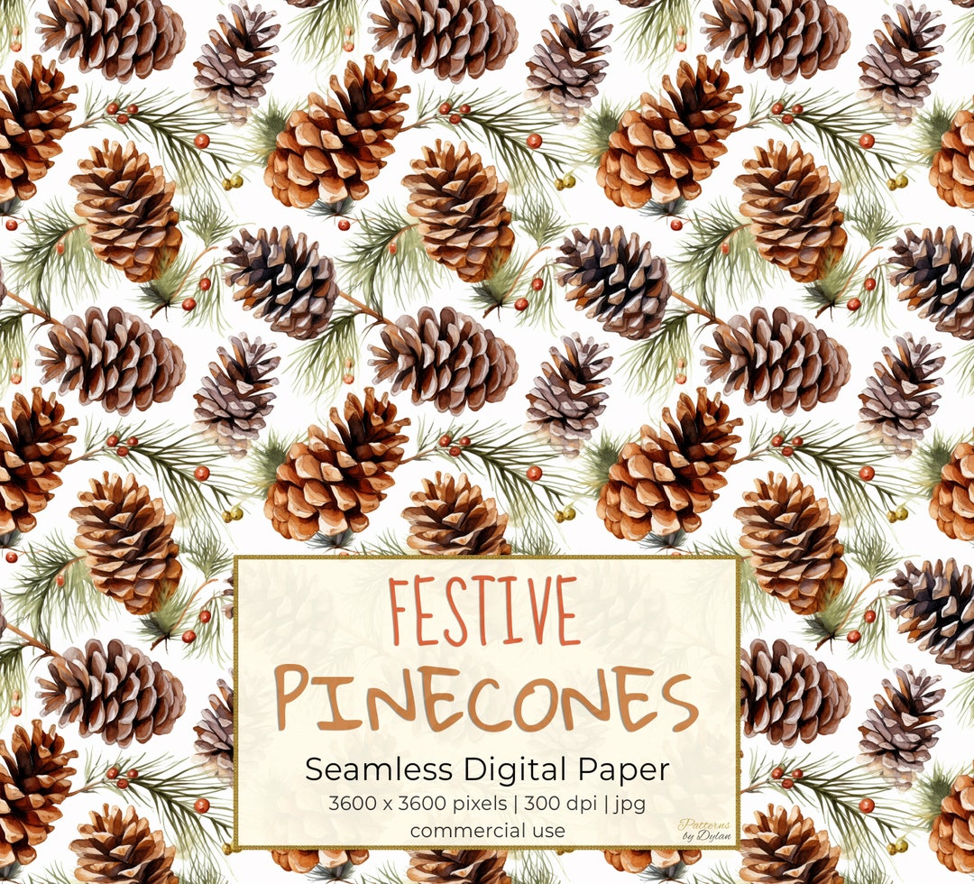 FESTIVE PINECONES, Christmas Winter Seamless Repeat Pattern for ...