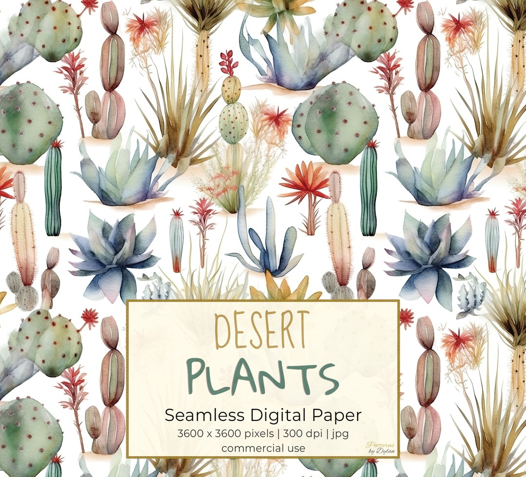 DESERT PLANTS WATERCOLOR, Floral Seamless Repeat Pattern for ...