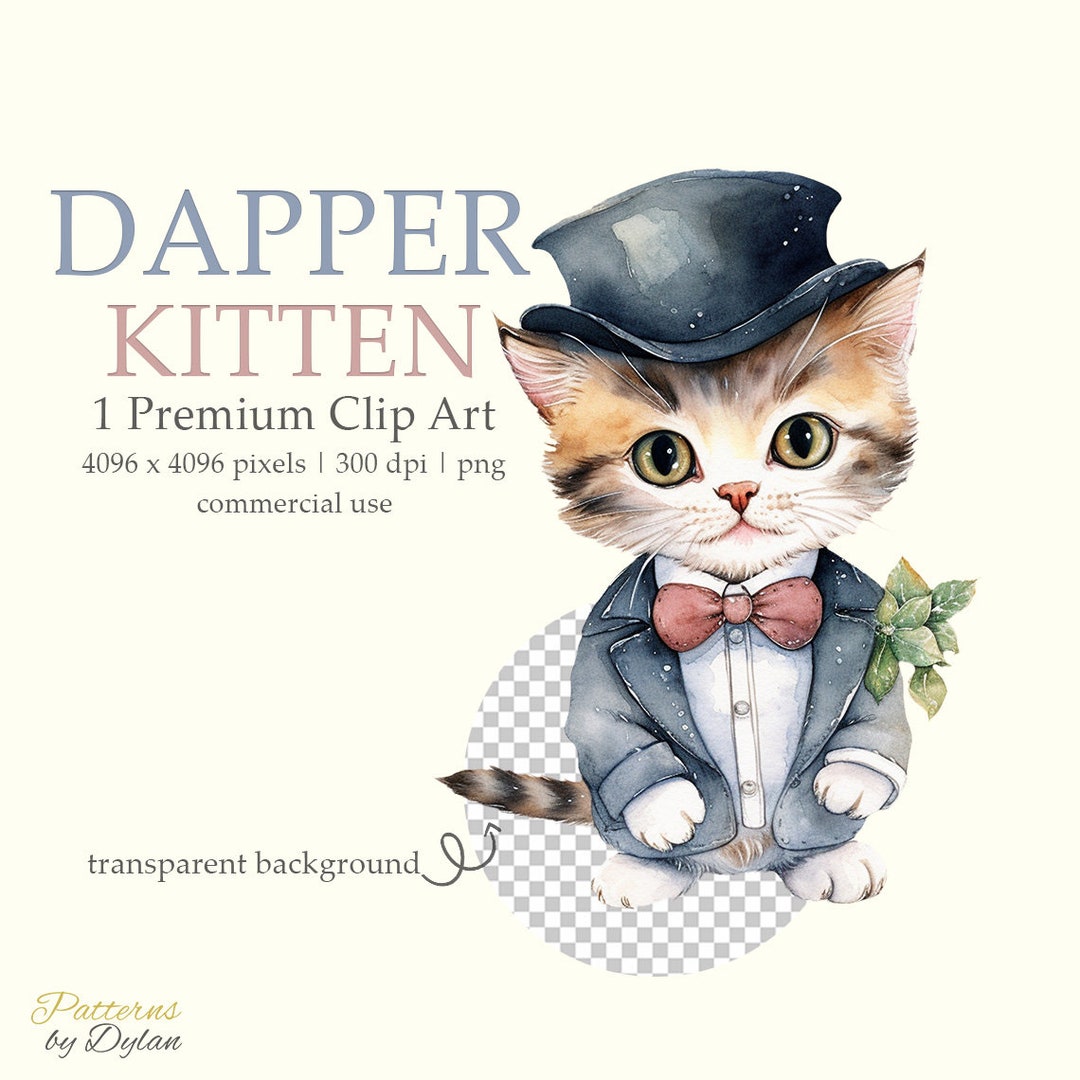 Dapper Kitten Premium Clip Art, Cute Baby Cat, Nursery Decor, Baby ...