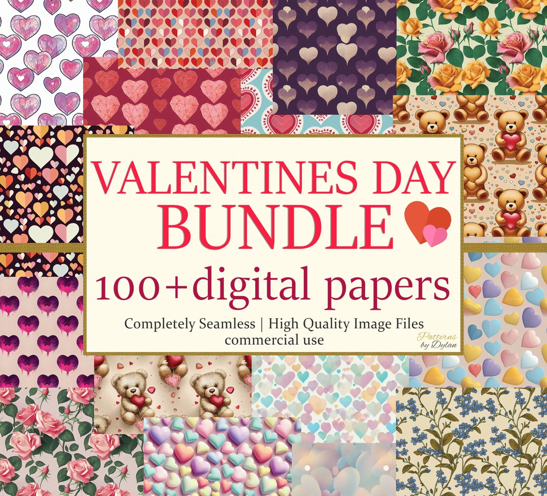 VALENTINES DAY BUNDLE 100+ Images | Digital Papers Seamless Patterns ...