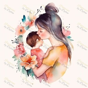 Mother and Child Floral Watercolor Illustrations Bundle, Set of 12 ...