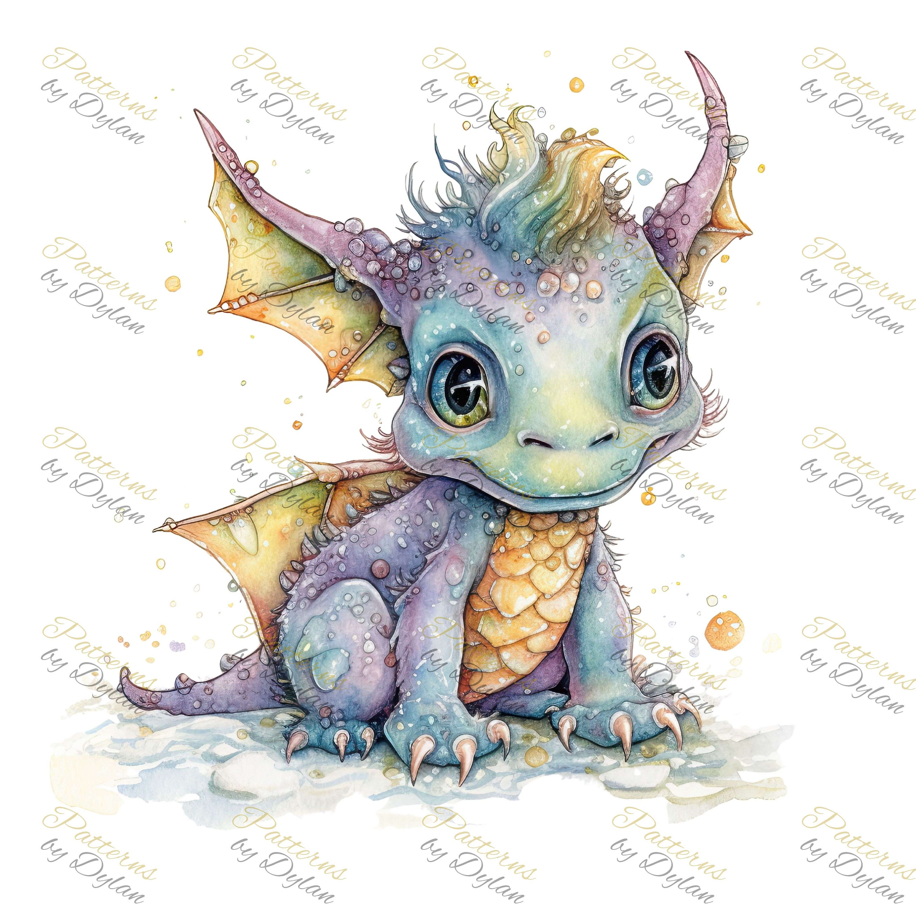 Colorful Cute Baby Dragons Clip Art Set of 10, Fantasy Mystical ...