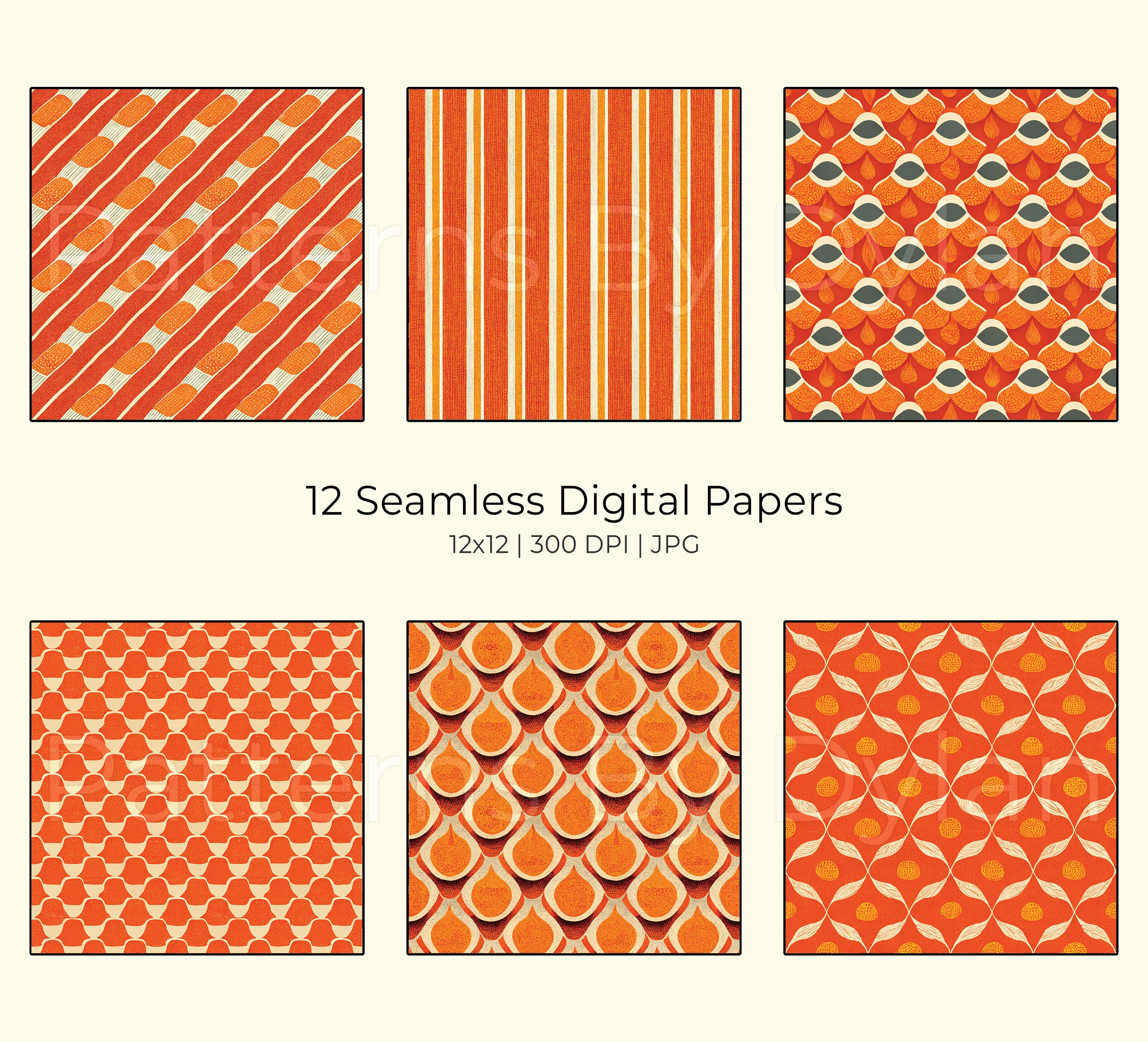 ORANGE PATTERNS Digital Paper Pack, Orange Seamless Patterns Set for ...