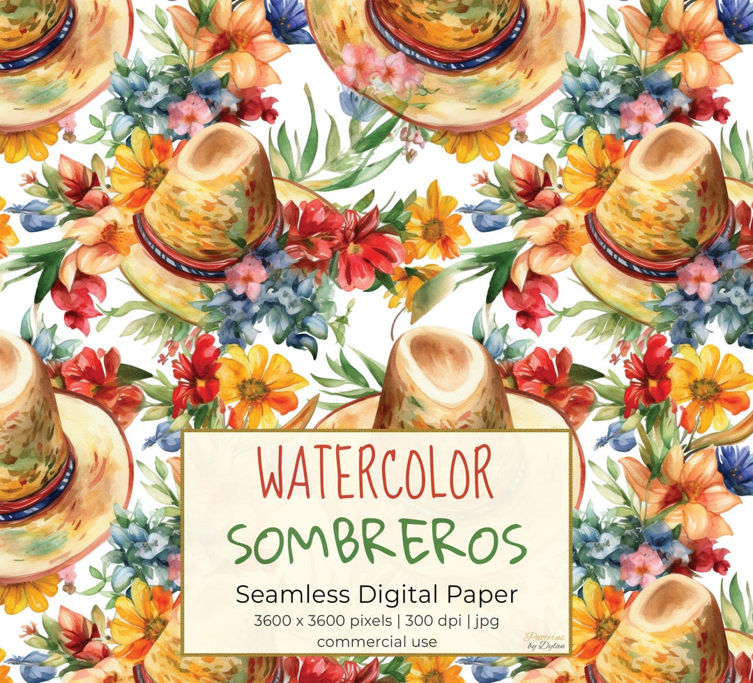 WATERCOLOR SOMBREROS Digital Paper, Cinco De Mayo Mexican Hat Seamless ...