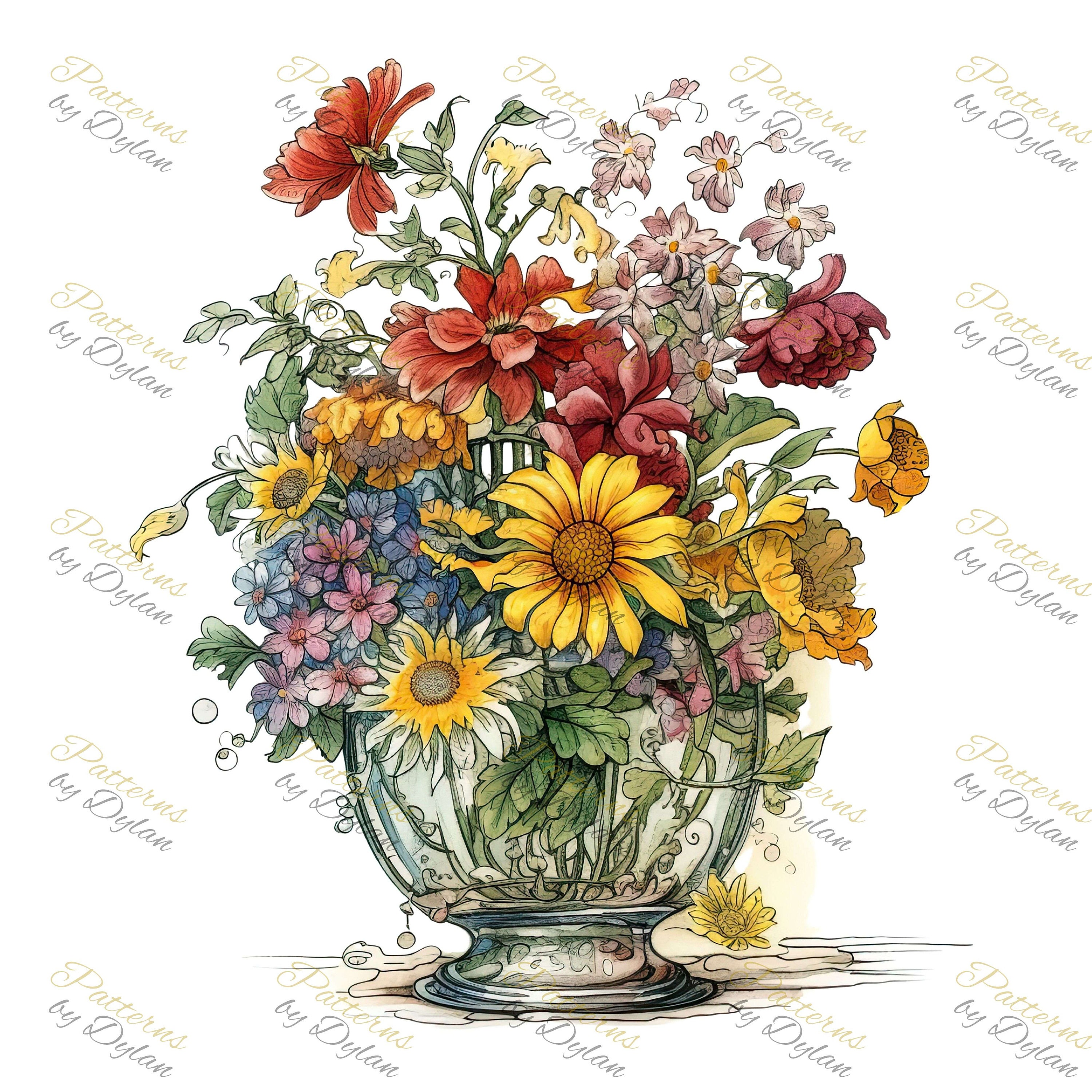 Vase With Flowers Clipart Set 17 High Resolution Jpgs - Etsy