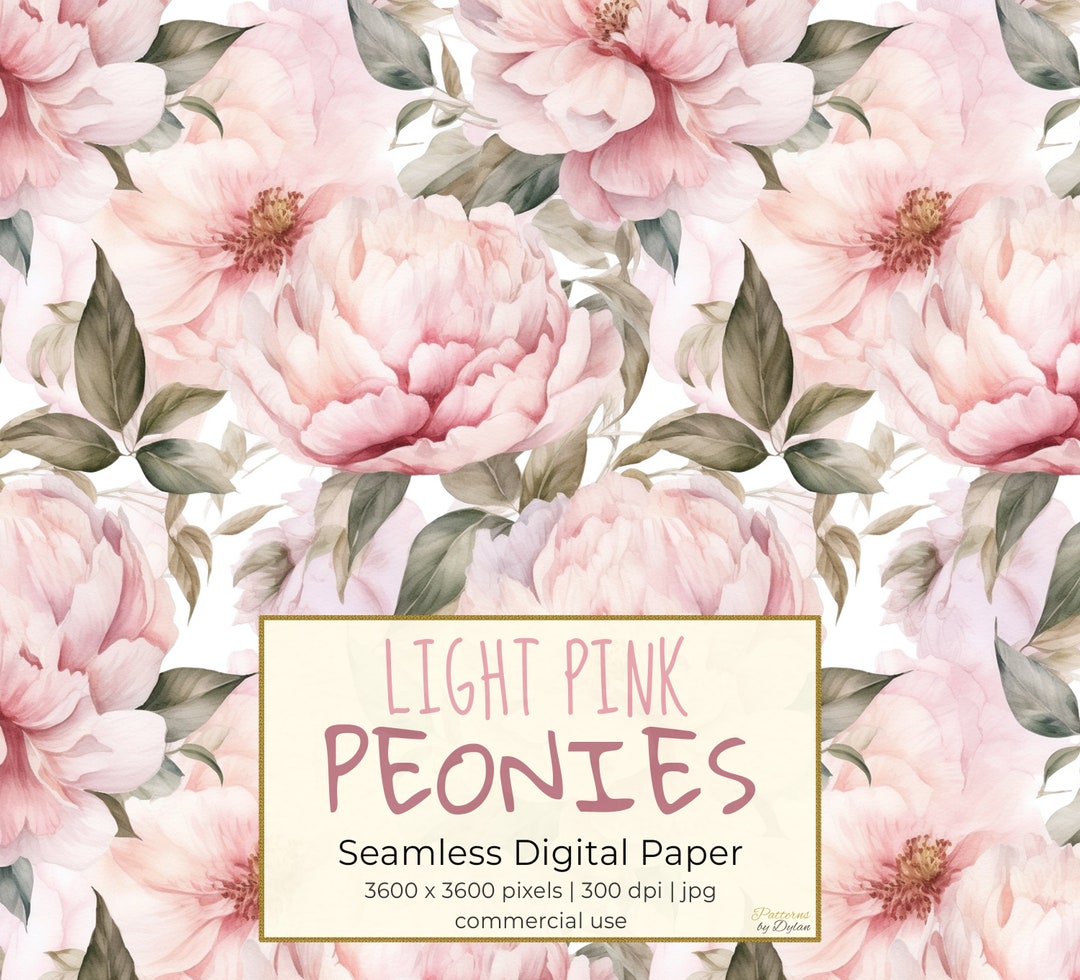LIGHT PINK PEONIES Digital Paper, Soft Pinkish Peony Seamless Patterns ...