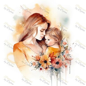 Mother and Child Floral Watercolor Illustrations Bundle, Set of 12 ...