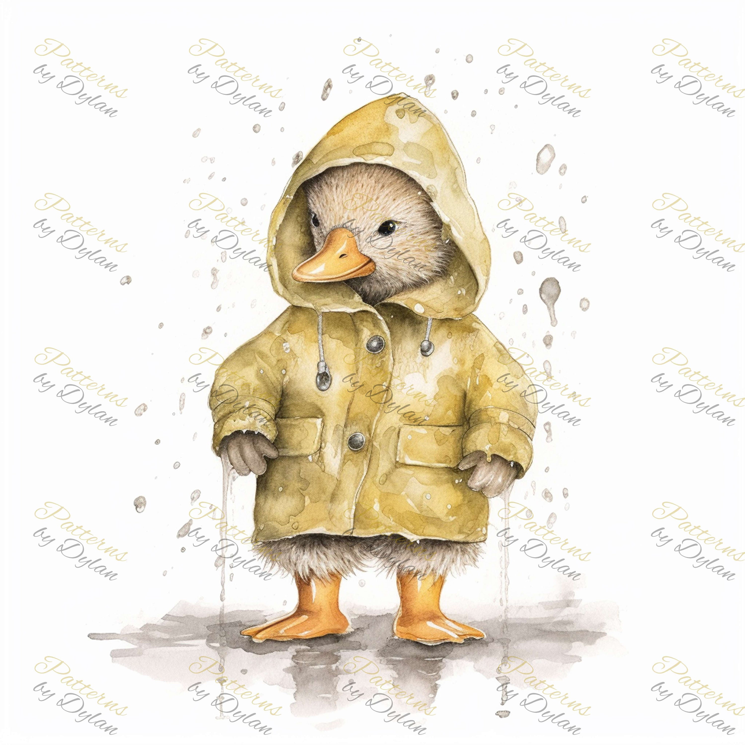 Baby Ducklings in Rain Gear Hand Drawn Illustrations Bundle, Set of 12 ...