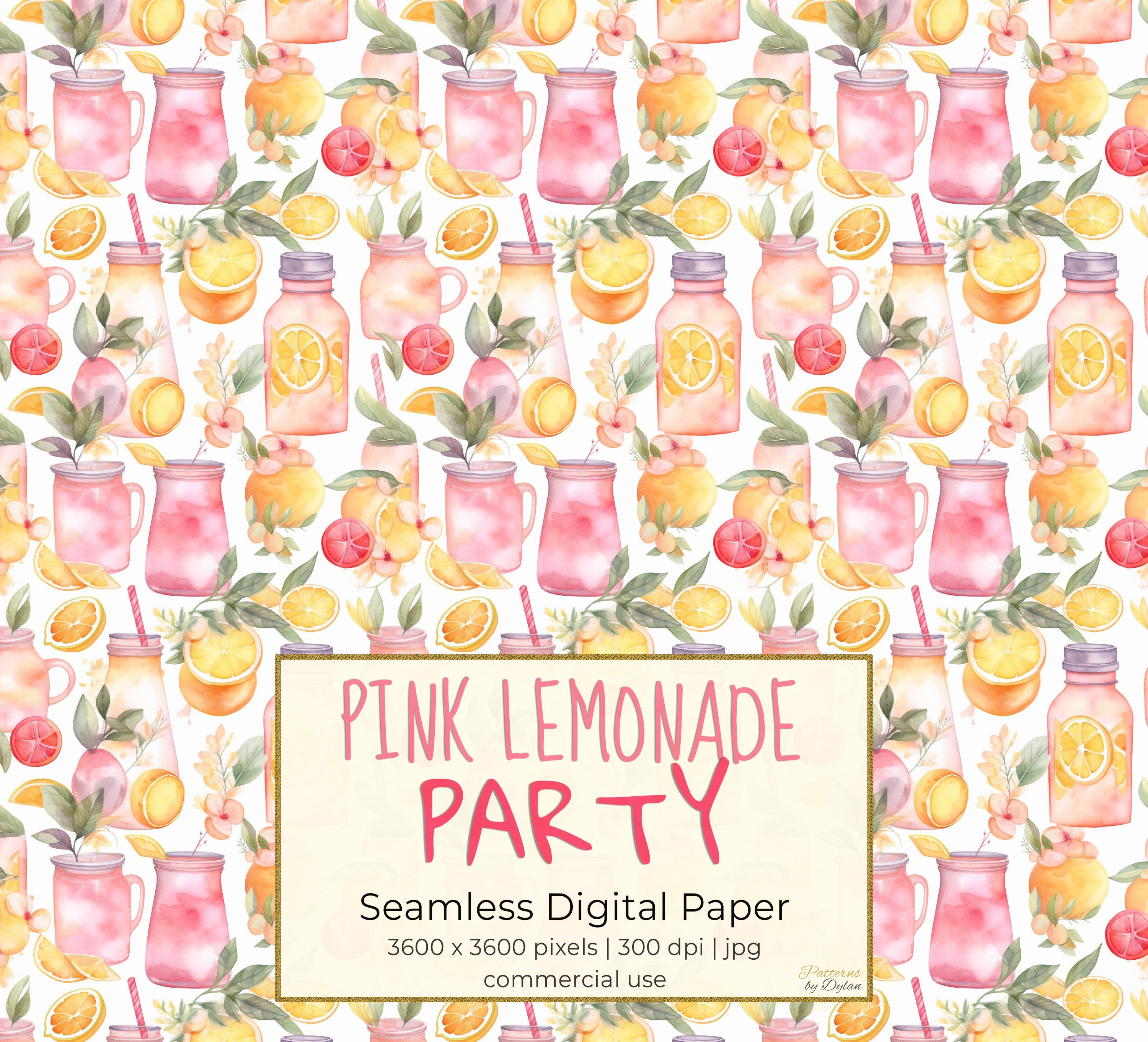 PINK LEMONADE PARTY, Citrus Fruit Drink Seamless Repeat Pattern for ...