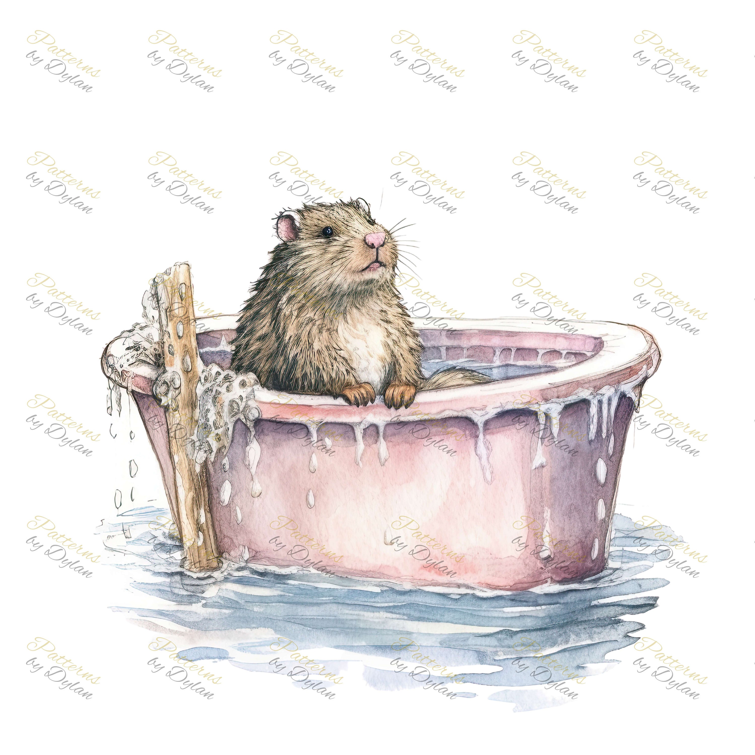Cute Beavers in Bath Tubs Hand Drawn Illustrations Bundle, Set of 12 ...
