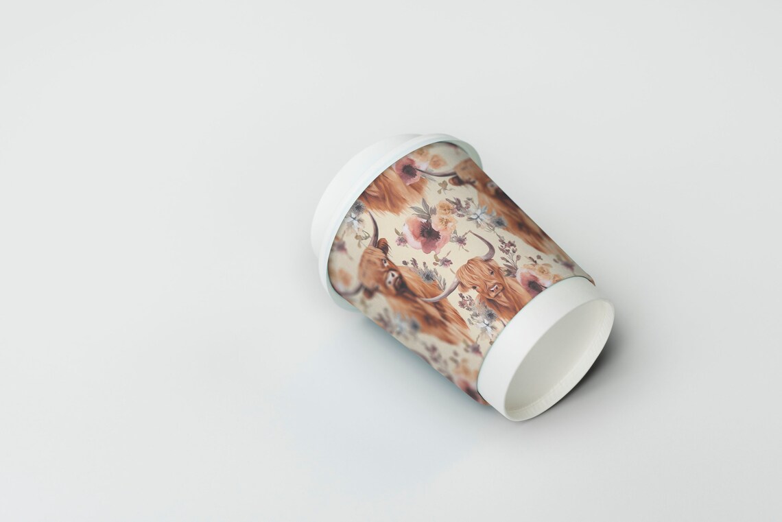 HIGHLAND COW FLORALS, Longhorn Cattle Seamless Repeat Pattern for ...