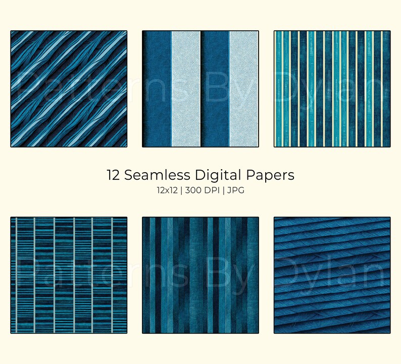 PATRONES AZULES Paquete de papel digital, Conjunto de patrones sin ...