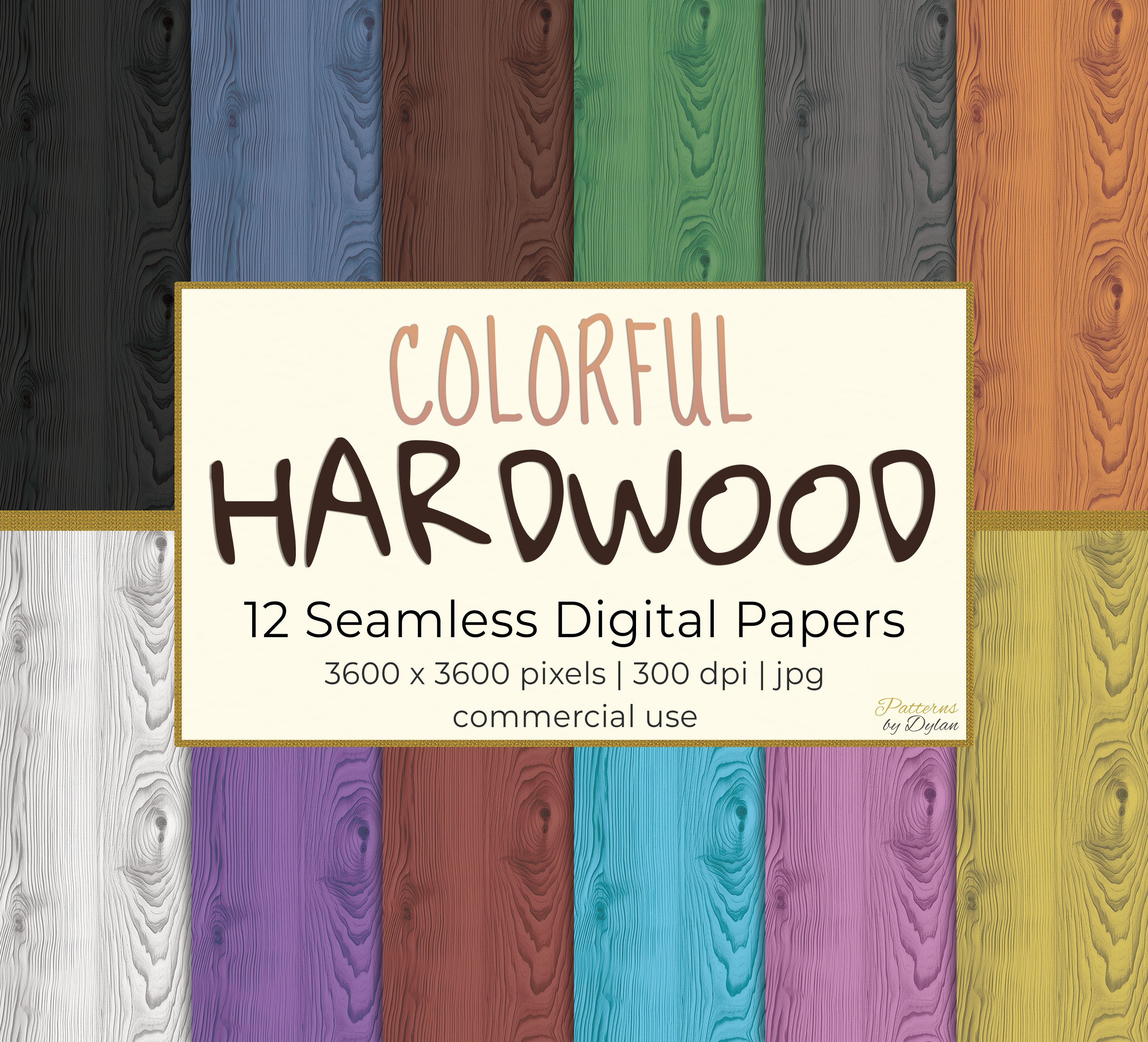 COLORFUL HARDWOOD, Wood Grain Panel Seamless Patterns Set, Printable ...