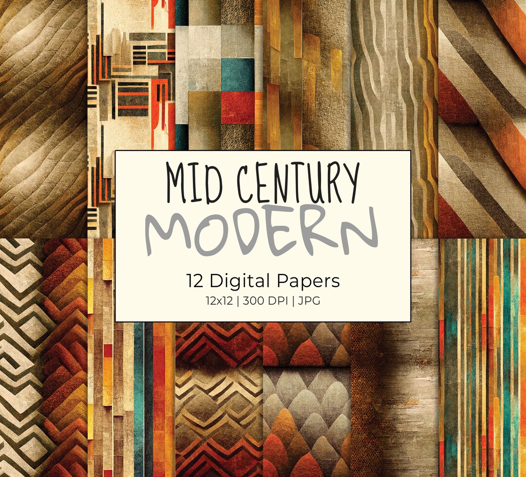 MID CENTURY MODERN Digital Paper, Chic Abstract Art Patterns Set, Home ...
