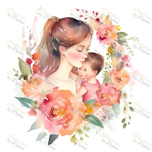 Mother and Child Floral Watercolor Illustrations Bundle, Set of 12 ...