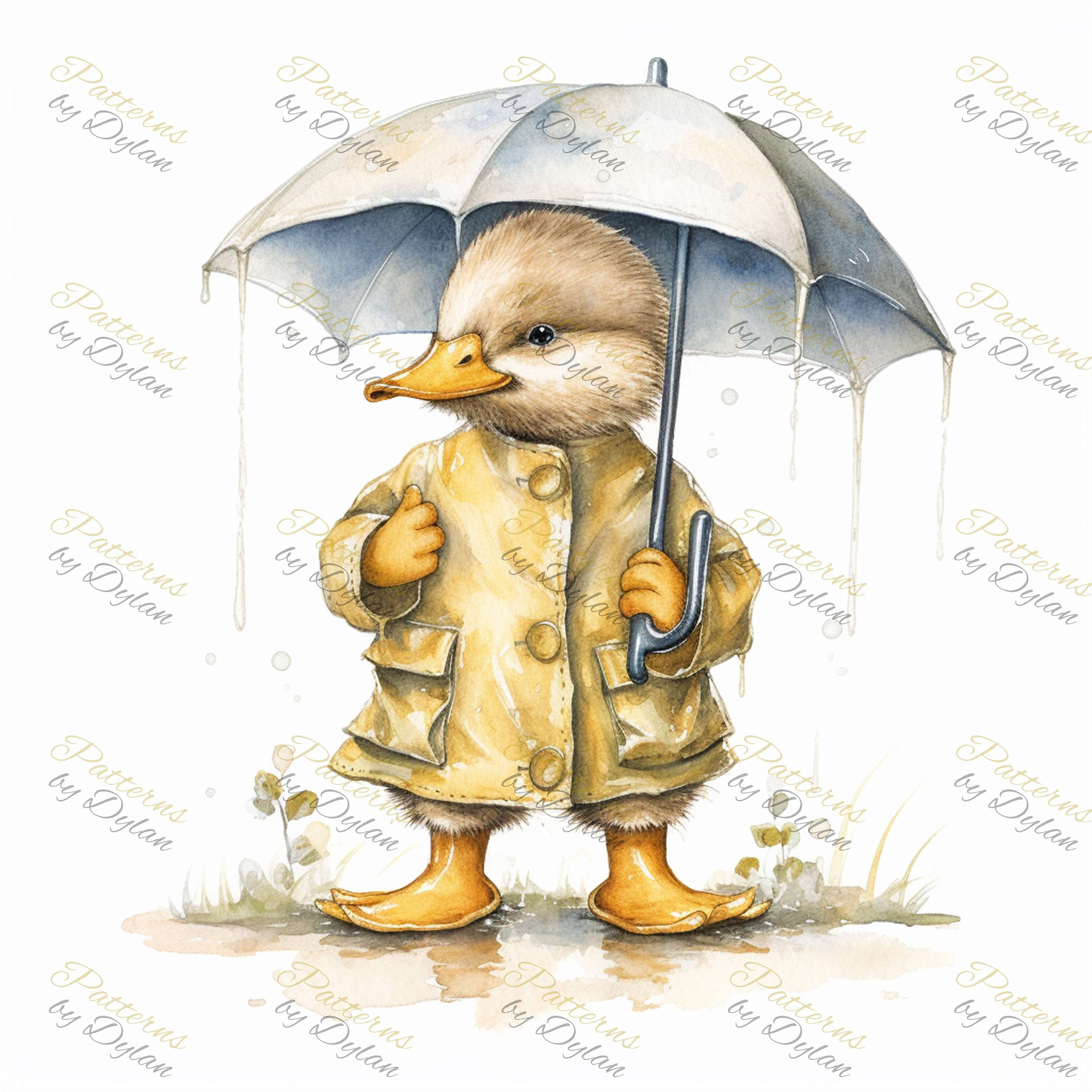 Baby Ducklings in Rain Gear Hand Drawn Illustrations Bundle, Set of 12 ...