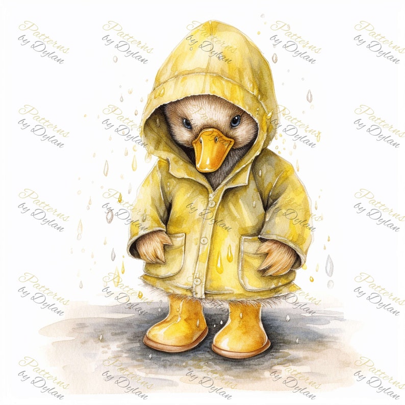 Baby Ducklings in Rain Gear Hand Drawn Illustrations Bundle, Set of 12 ...