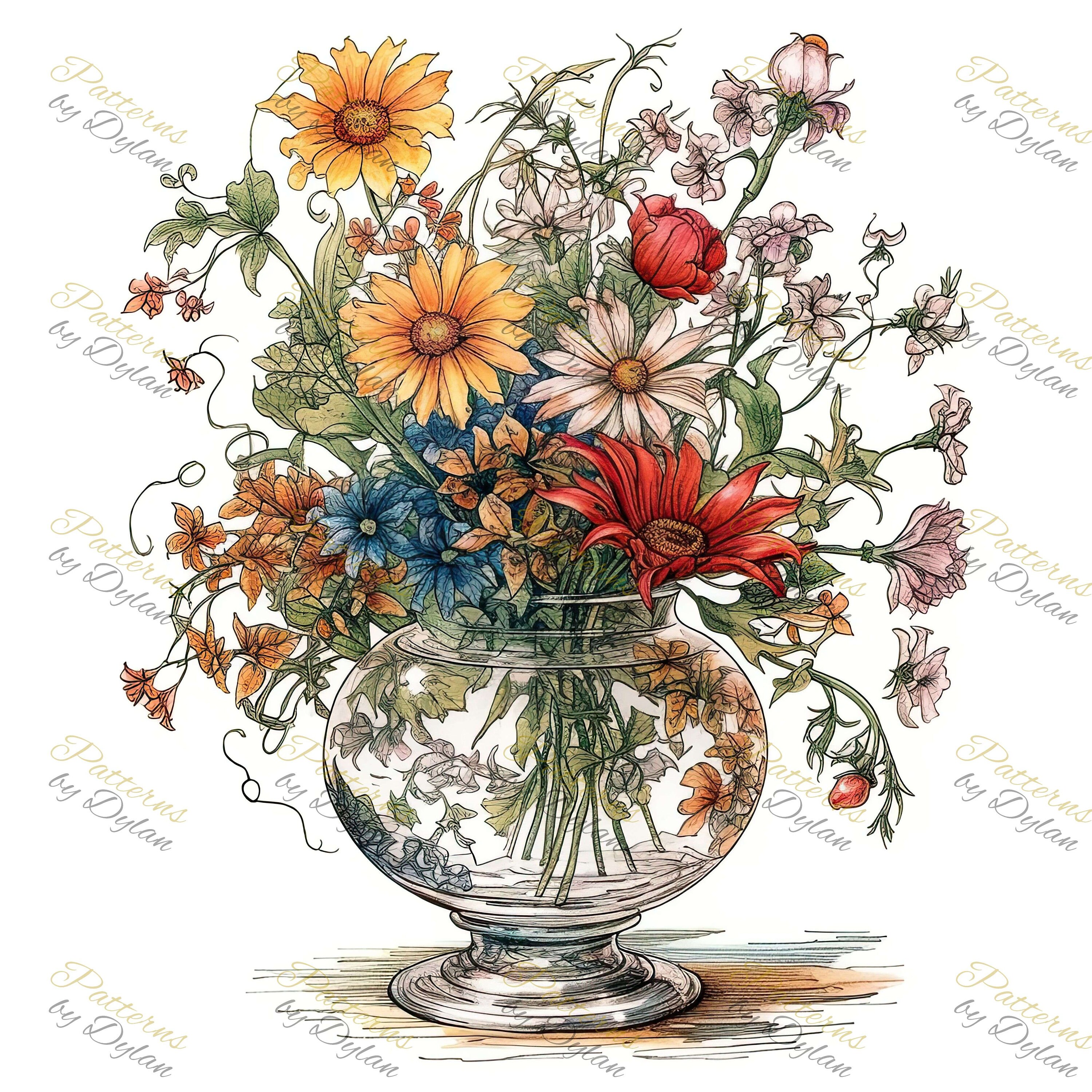 Vase With Flowers Clipart Set 17 High Resolution Jpgs - Etsy
