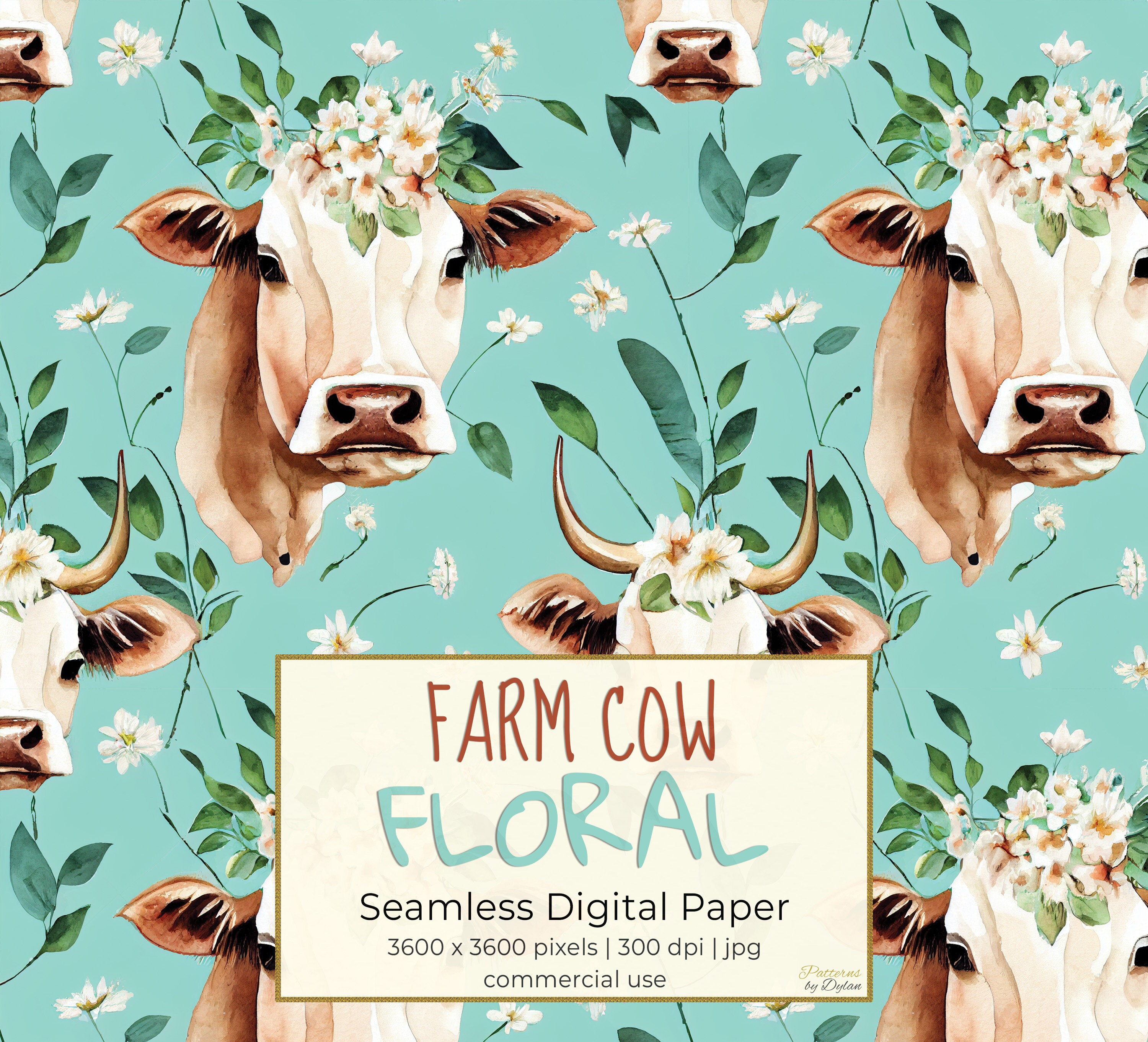FLORAL HIGHLAND COW Flowers Petals Seamless Repeat Pattern - Etsy