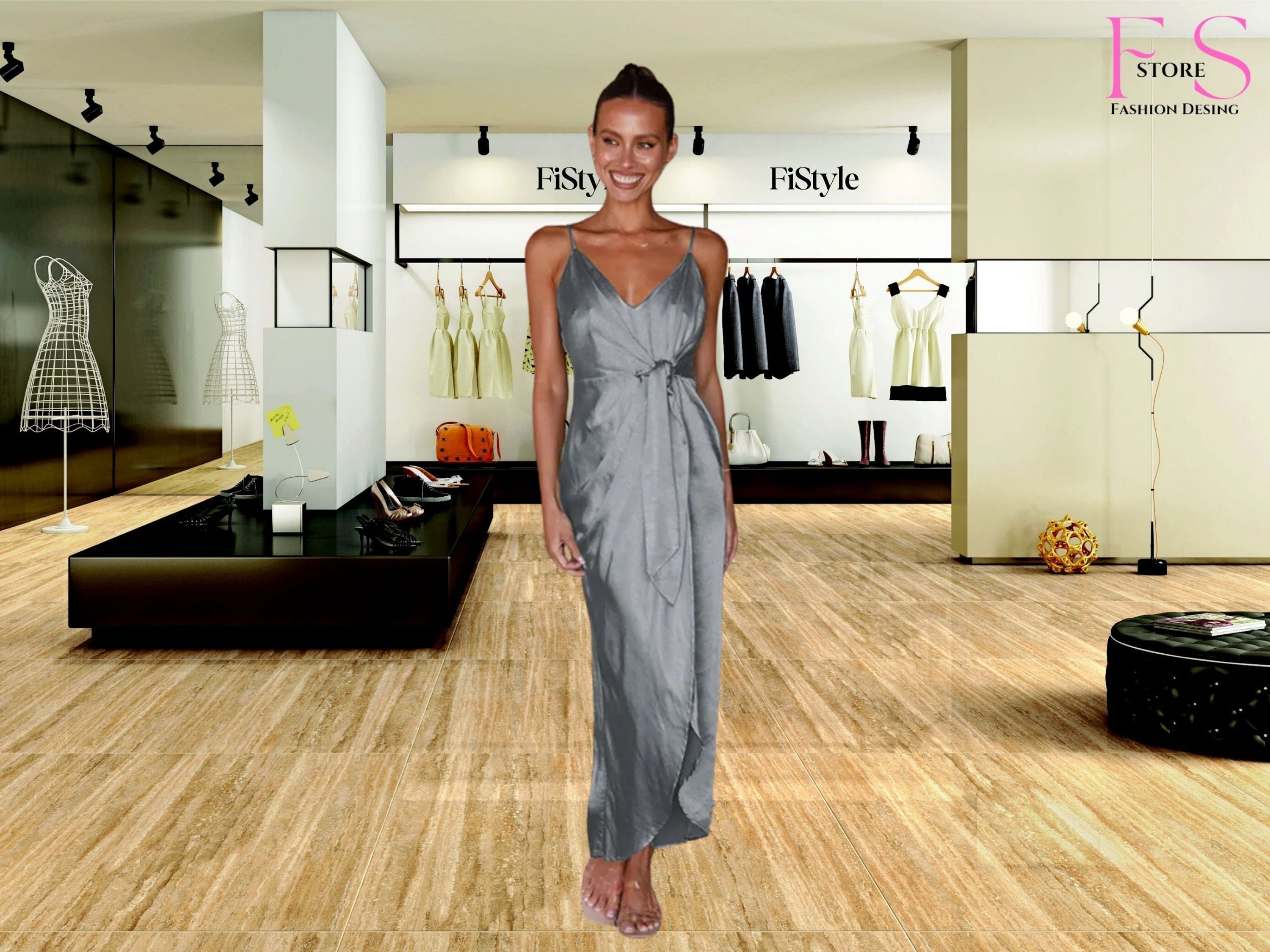 Bridesmaid Satin Dress With Suspender Knot Chic Evening Gown ...