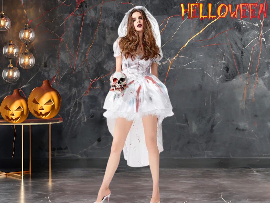 Gothic Vampire Bride Costume for Halloween, Enchanting Bloodstained ...