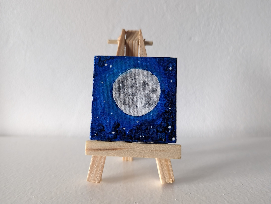 Full Moon ・mini Canvas Painting ・ Nightsky & Space Art - Etsy