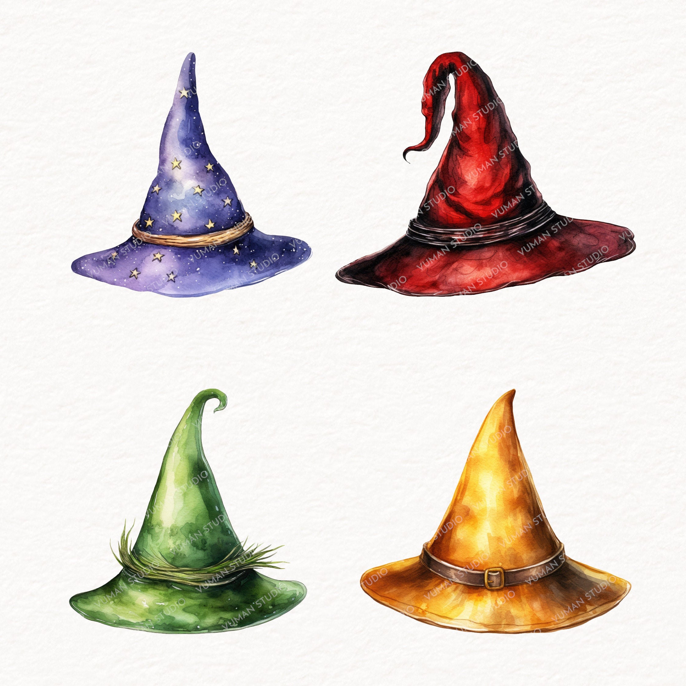 Halloween Witch Hat Watercolor Clipart Set Witch Hat PNG Halloween ...