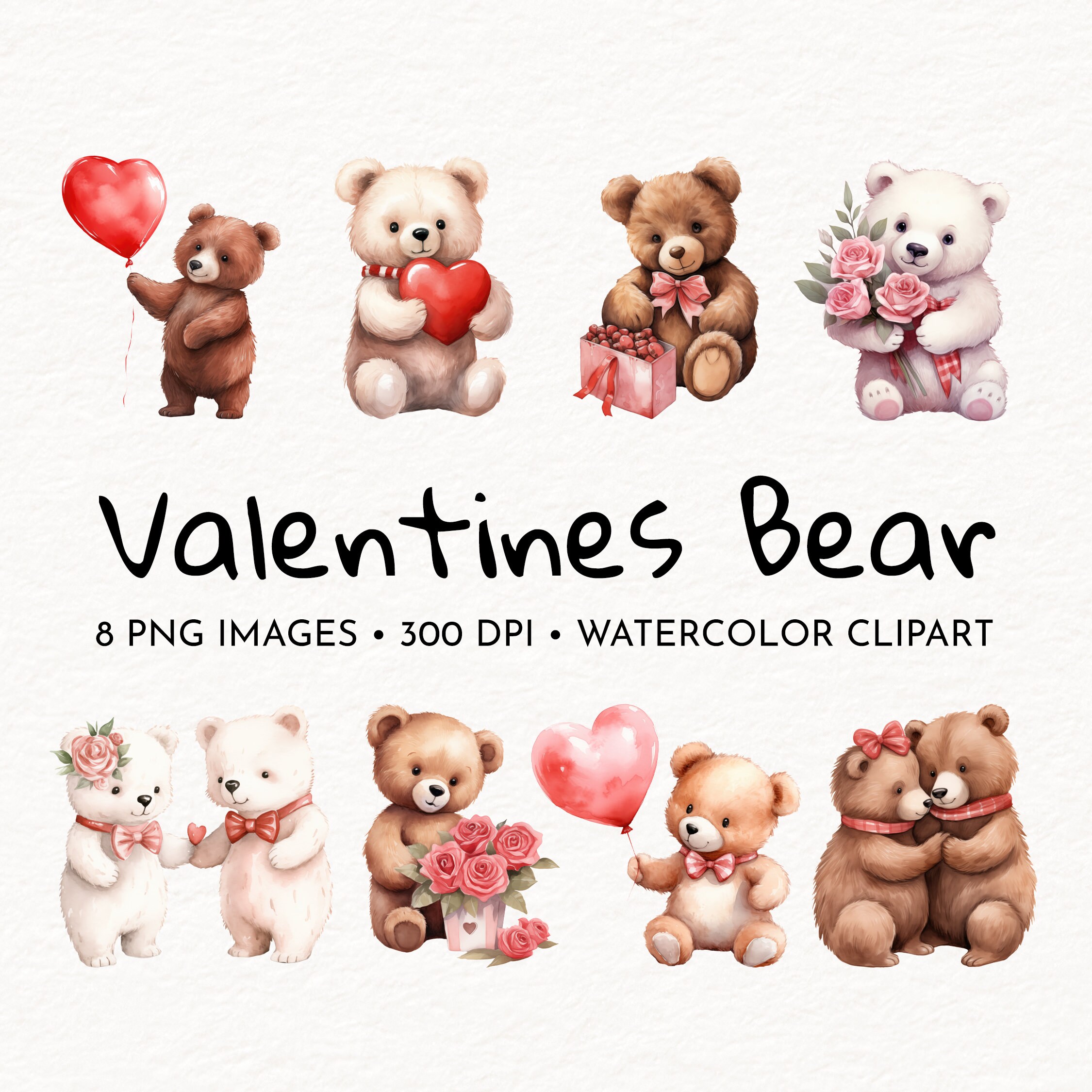 Valentines Bear | Watercolor Clipart Set | Valentine PNG | Cute ...