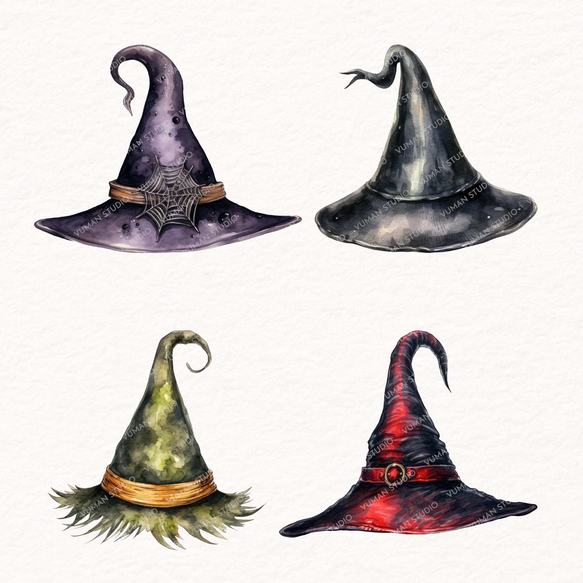 Halloween Witch Hat Watercolor Clipart Set Witch Hat PNG Halloween ...