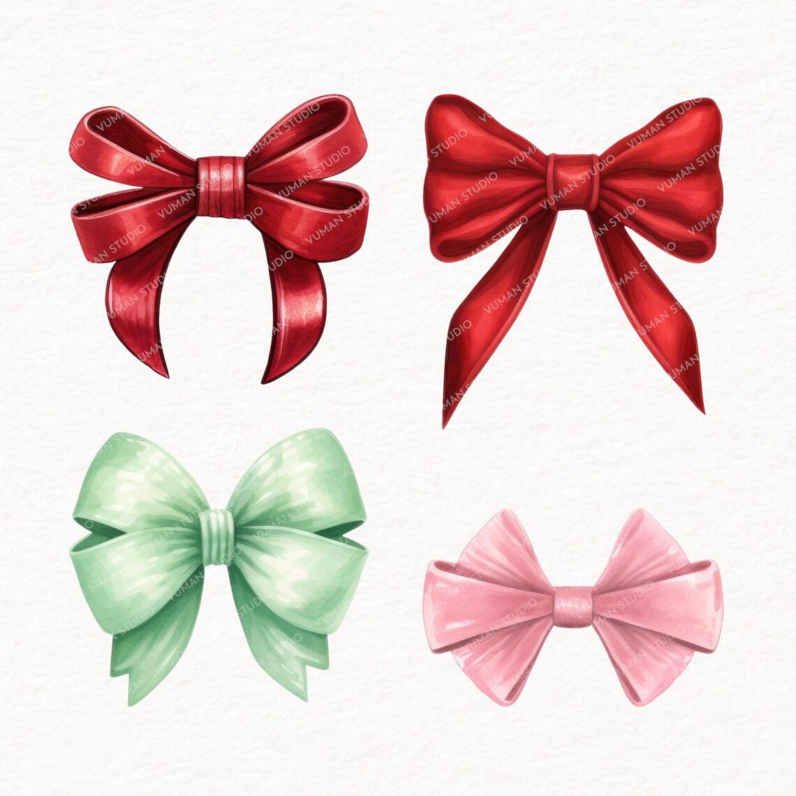 Bow Watercolor Clipart Set Bow PNG Decorative Illustation Free ...