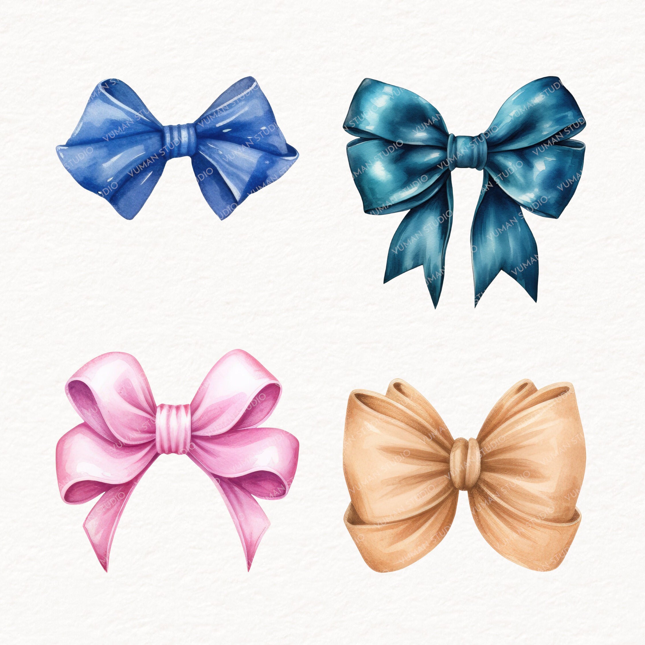 Bow Watercolor Clipart Set Bow PNG Decorative Illustation Free ...