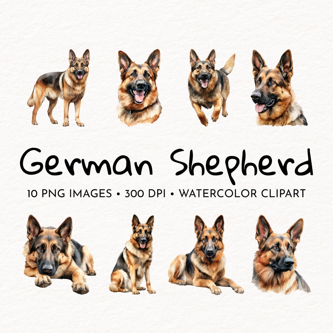 German Shepherd Dog | Watercolor Clipart Set | Dog PNG | Animal ...