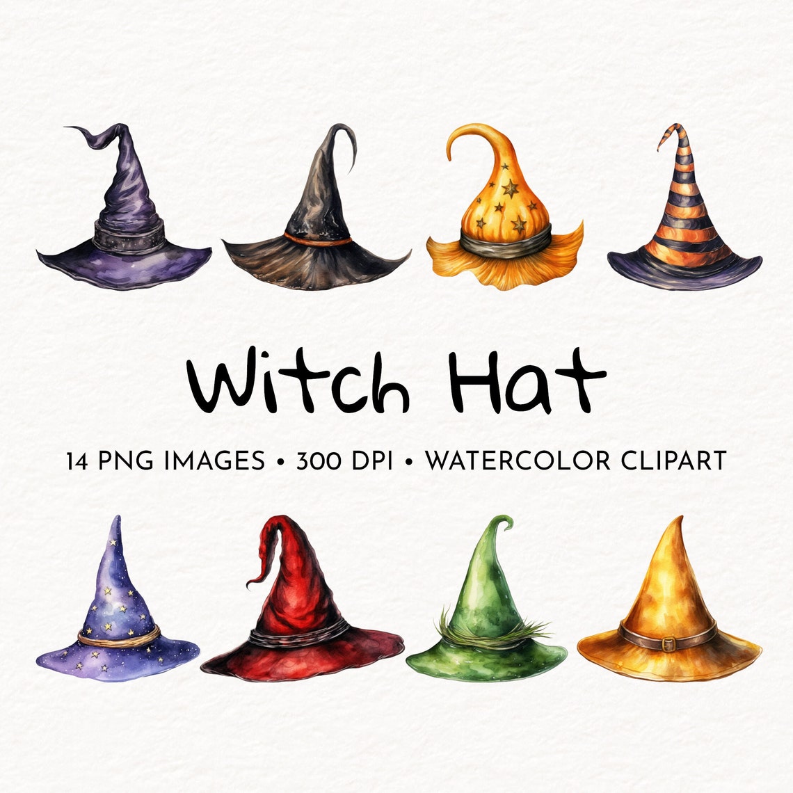 Halloween Witch Hat Watercolor Clipart Set Witch Hat PNG Halloween ...