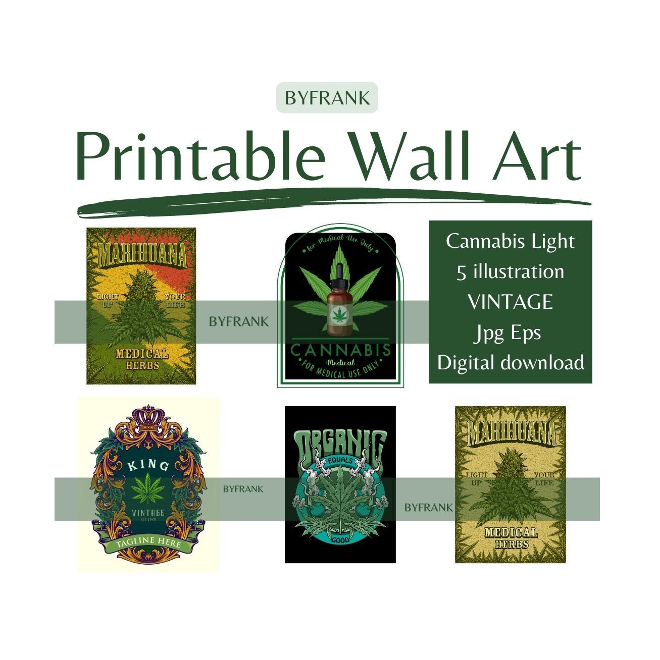 Marijuana Set of 5 Printable Posters Cannabis Wall Art - Etsy