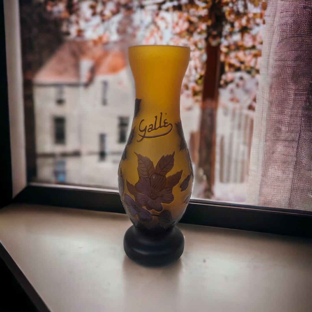 Vintage Gallé Type Glass Vase With ART NOUVEAU Flower Pattern - Etsy UK