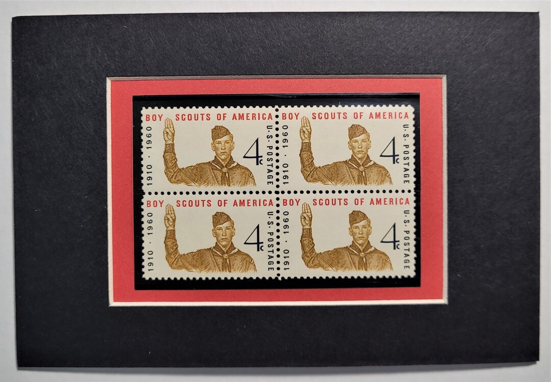 BOY SCOUTS of AMERICA - 4x6 Matted Display - Block of 4 Vintage U.S ...