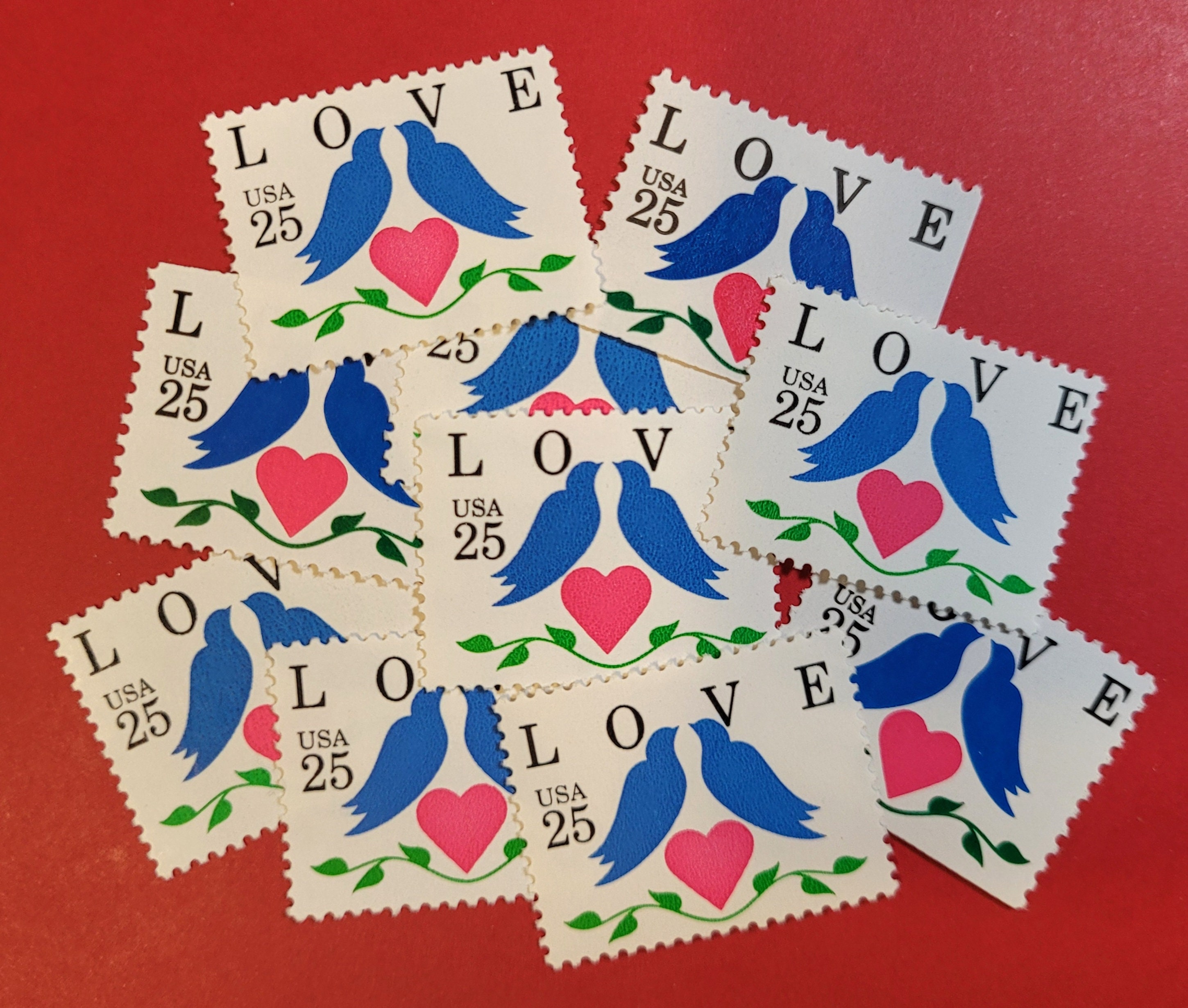 LOVE STAMPS - 10 Vintage LOVEBIRDS Postage Stamps for Collecting or ...