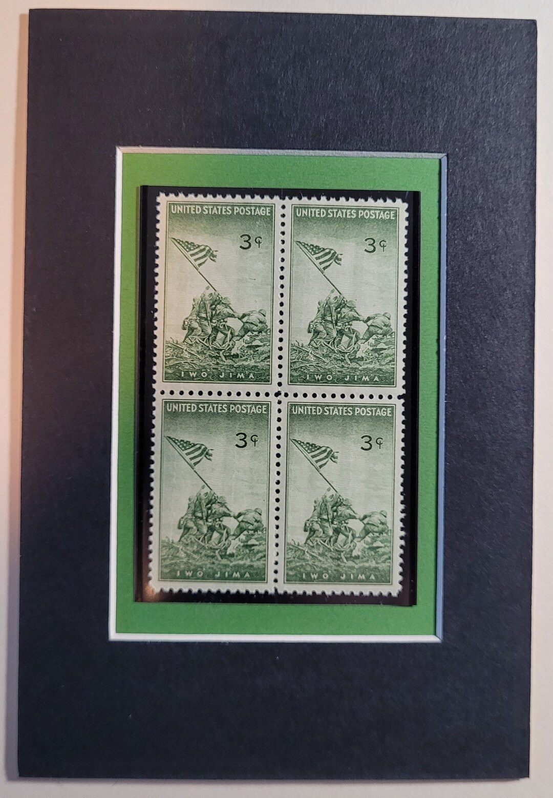 IWO JIMA / USMC - 4x6 Matted Display - Block of 4 Vintage U.S. Postage ...