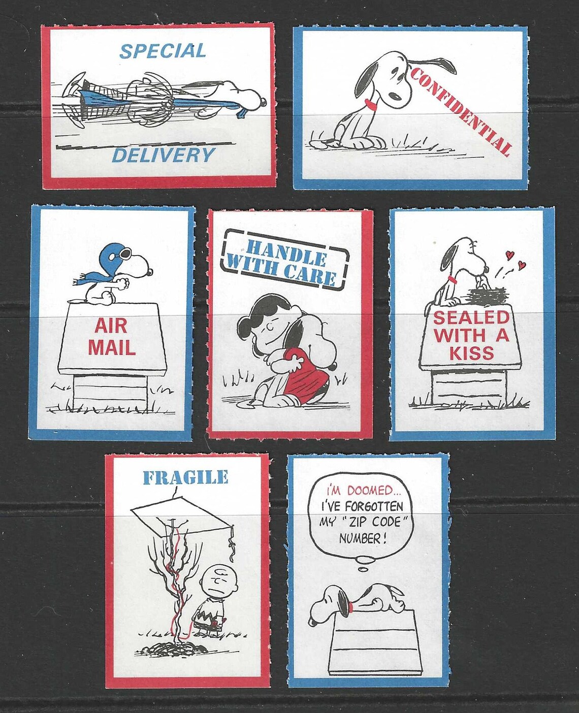 PEANUTS / SNOOPY - Complete Set of 7 Vintage Postal Stickers - Etsy