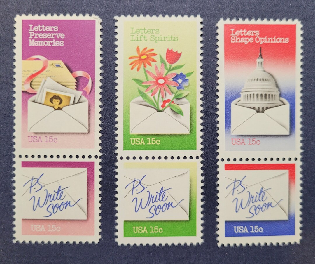 LETTER WRITING STAMPS Colorful Set of 6 Vintage U.S. Postage Stamps ...