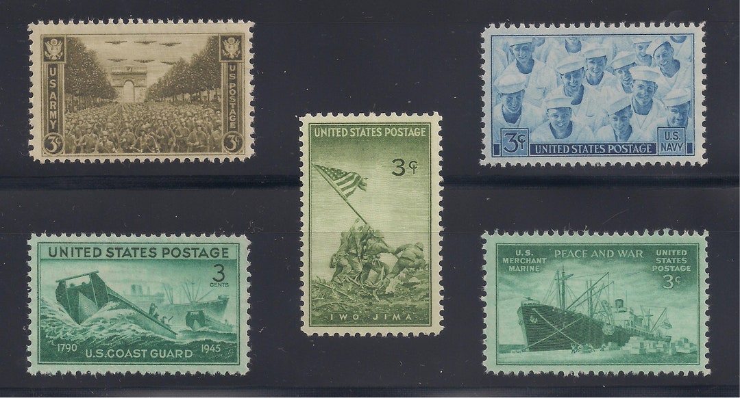 Collection of 5 Original WWII U.S. Stamps - Army, Navy, Marines, Coast ...