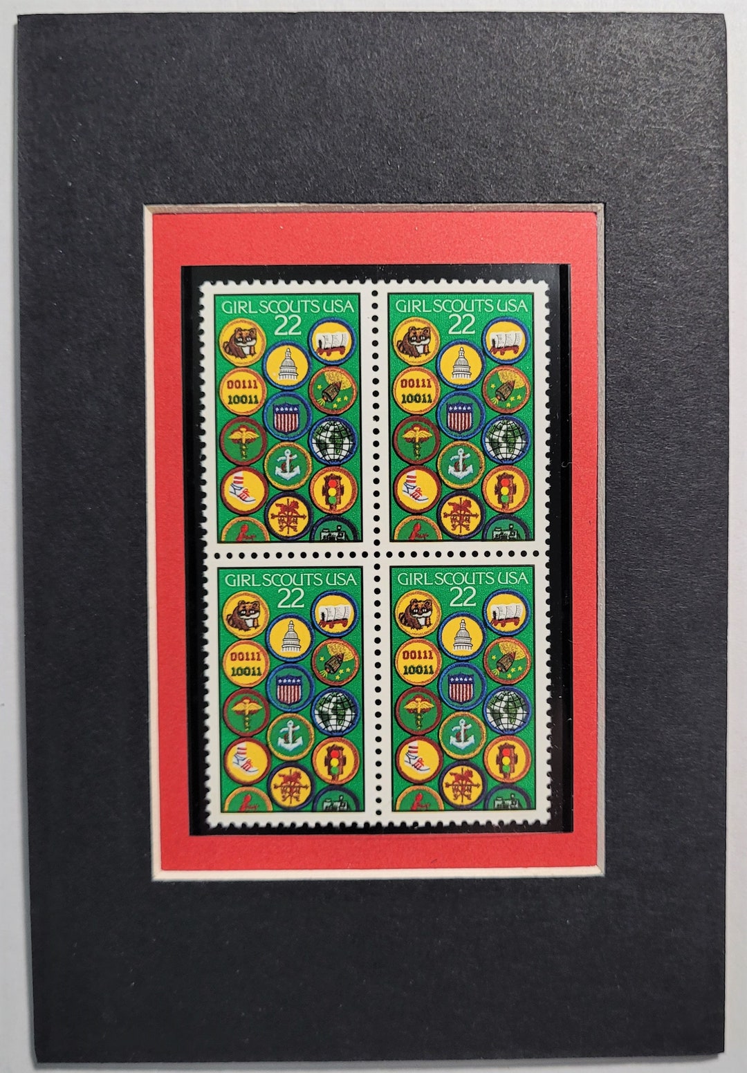 GIRL SCOUTS USA - 4x6 Matted Display - Block of 4 U.S. Postage Stamps ...