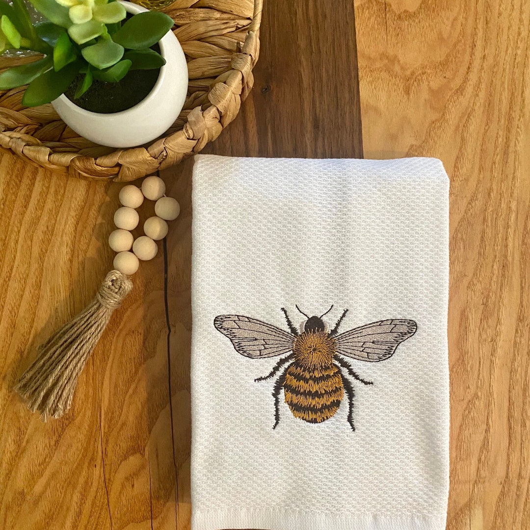 Honeybee Embroidered Textured Hand Towel,embroidered Bee,bee Dish Towel ...