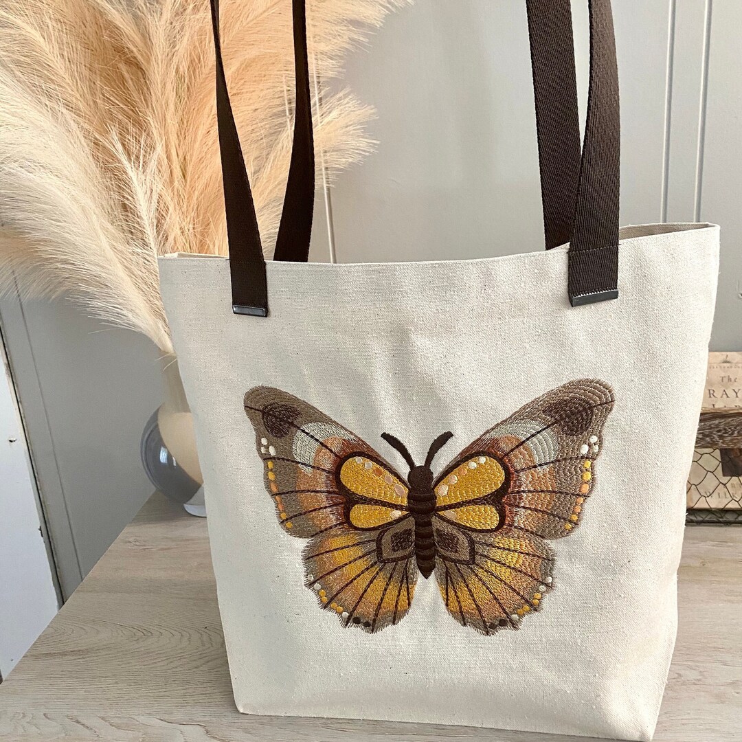 Cottagecore Butterfly Handmade Embroidered Canvas Bag, Farmer’s Market ...