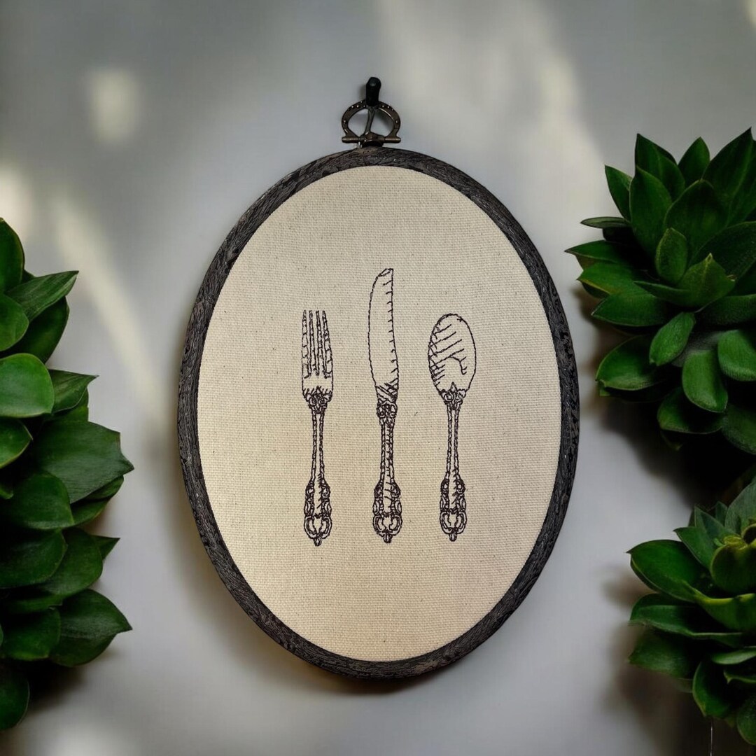 Antique Utensils Finished Embroidery Hoop Art, Food Decor, Recipe Lover ...