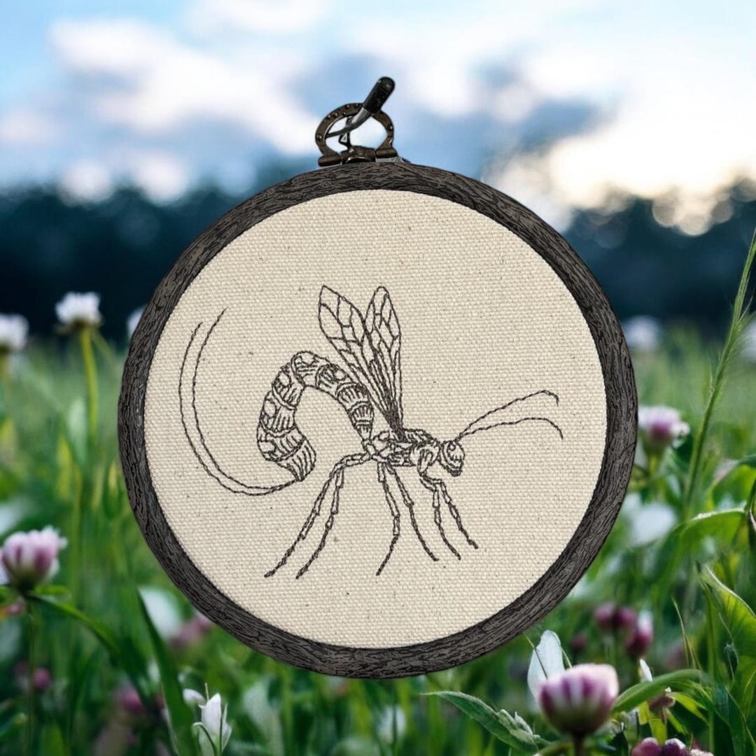 Wasp Sketch Insect Embroidered Hoop Wall Hanging, Embroidered Wall Art ...
