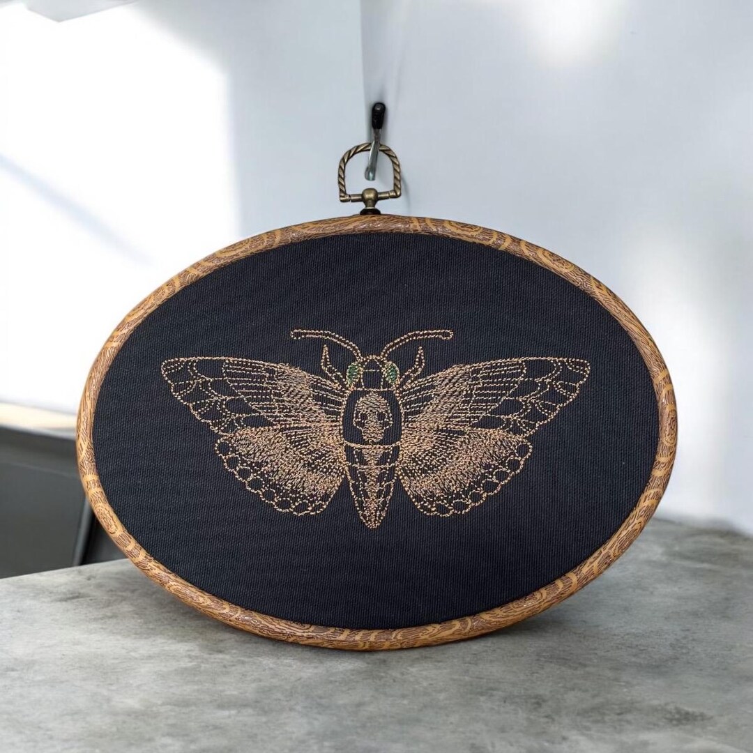Death’shead Hawk Moth Finished Embroidered Hoop Wall Decor, Embroidery ...