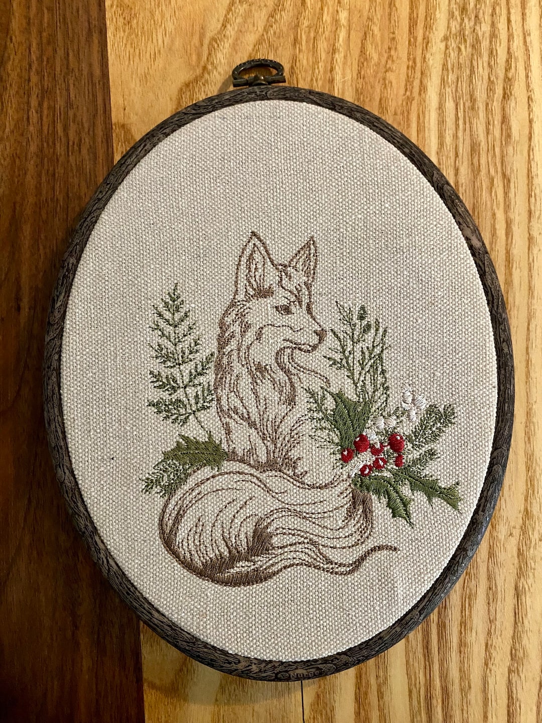 Festive Fox Finished Embroidery Hoop Wall Hanging, Woodland Animals ...