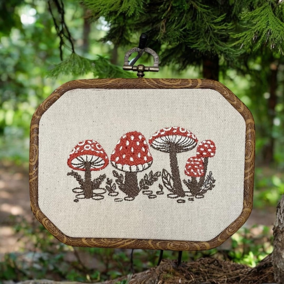 Mushroom Cluster Finished Embroidery Hoop Art, Woodland Creature Decor ...
