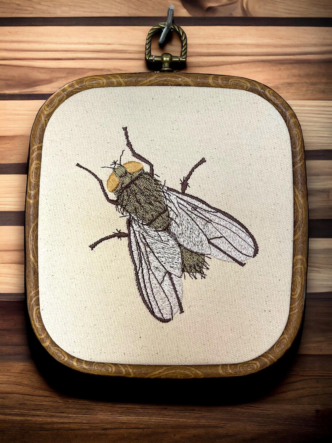 Fly Detailed Finished Embroidered Hoop Wall Decor, Insects Embroidery ...